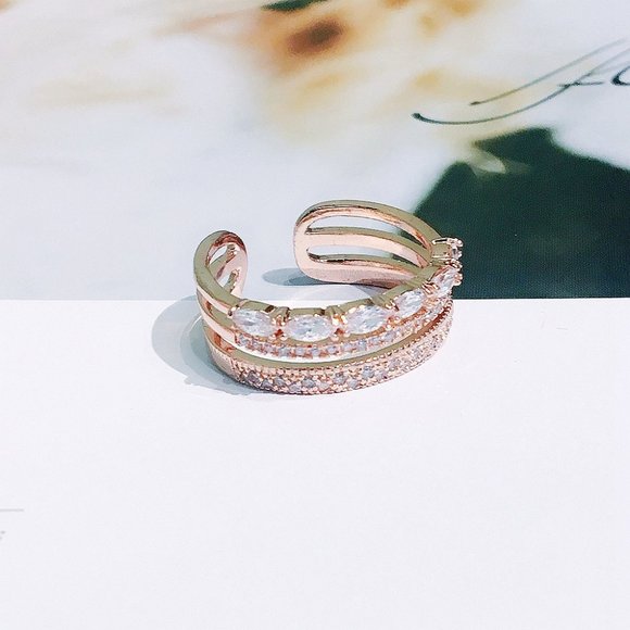 Jewelry | Rose Gold Diamond Triple Stackable Adjustable Ring | Poshmark